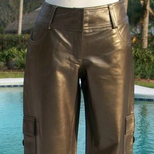Cache | Pants & Jumpsuits | Cache Dark Gold Butter Leather Lined Cargo ...